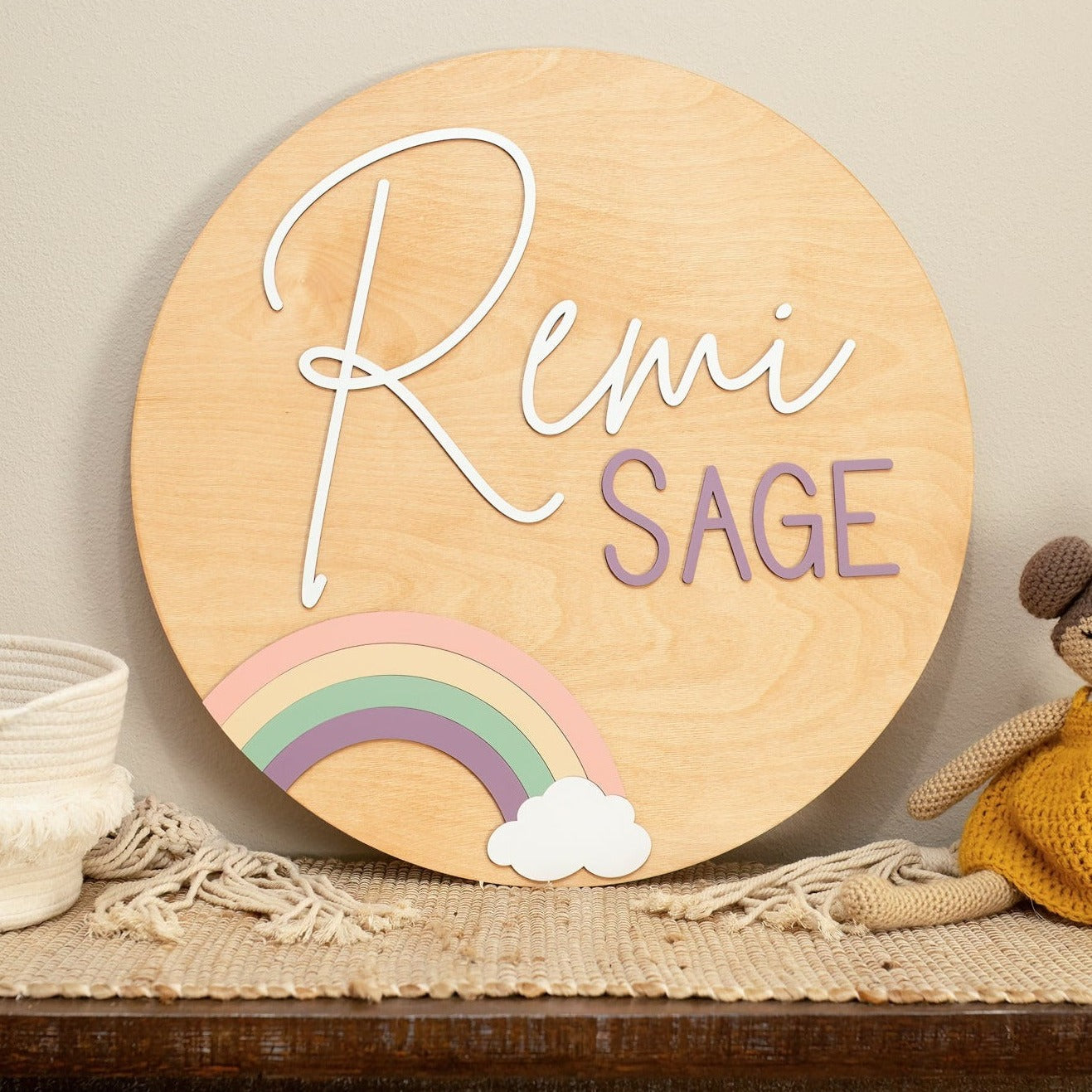 Rainbow Nursery Name Sign | Custom Wooden Name Sign – Harp & Timbrel