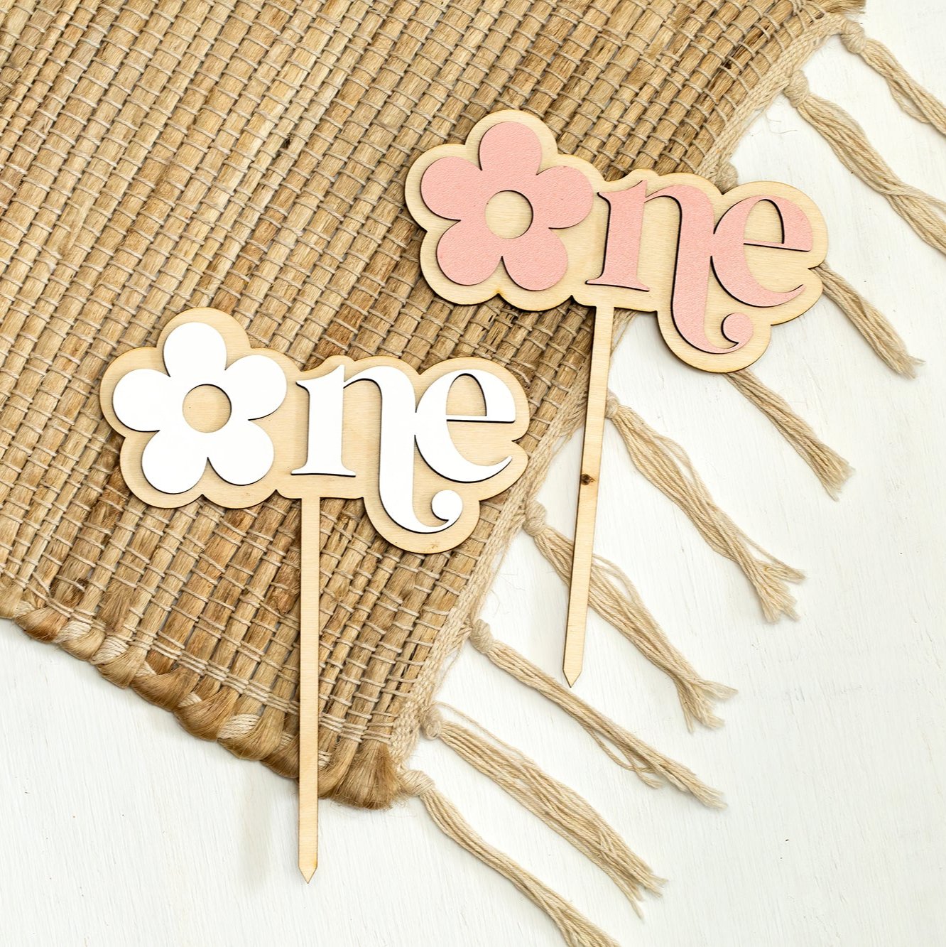 One Cake Topper- First Birthday Boho Flower Cake Topper -Harp and ...